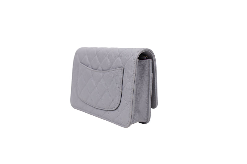Chanel Gray Caviar Leather Wallet On Chain Crossbody – On Que Style