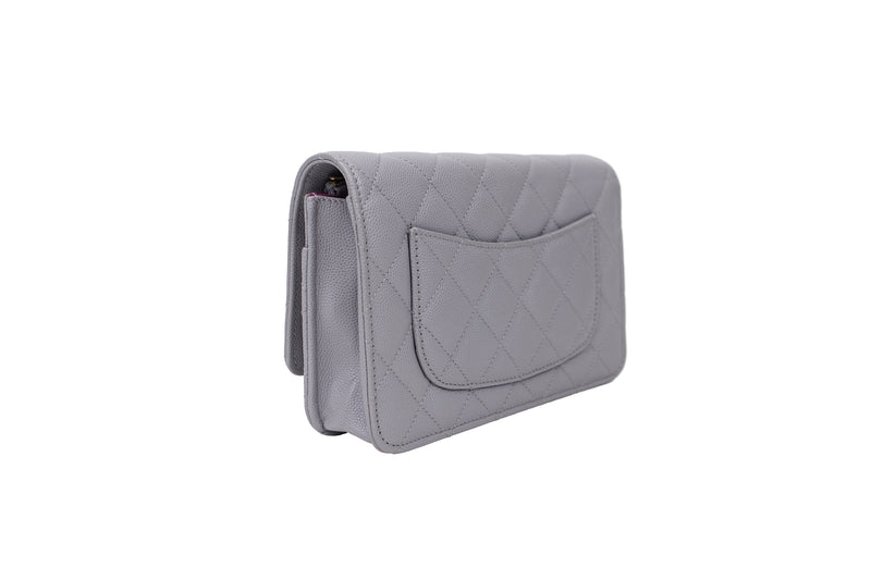 Chanel Gray Caviar Leather Wallet On Chain Crossbody – On Que Style