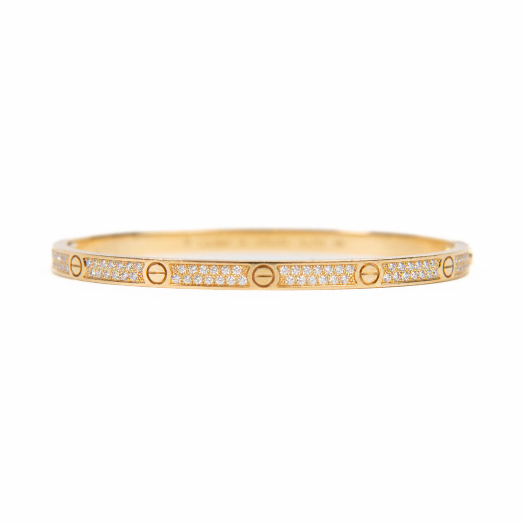 Cartier 18K Yellow Gold Diamond Small LOVE Paved Bracelet 16 On Que Style